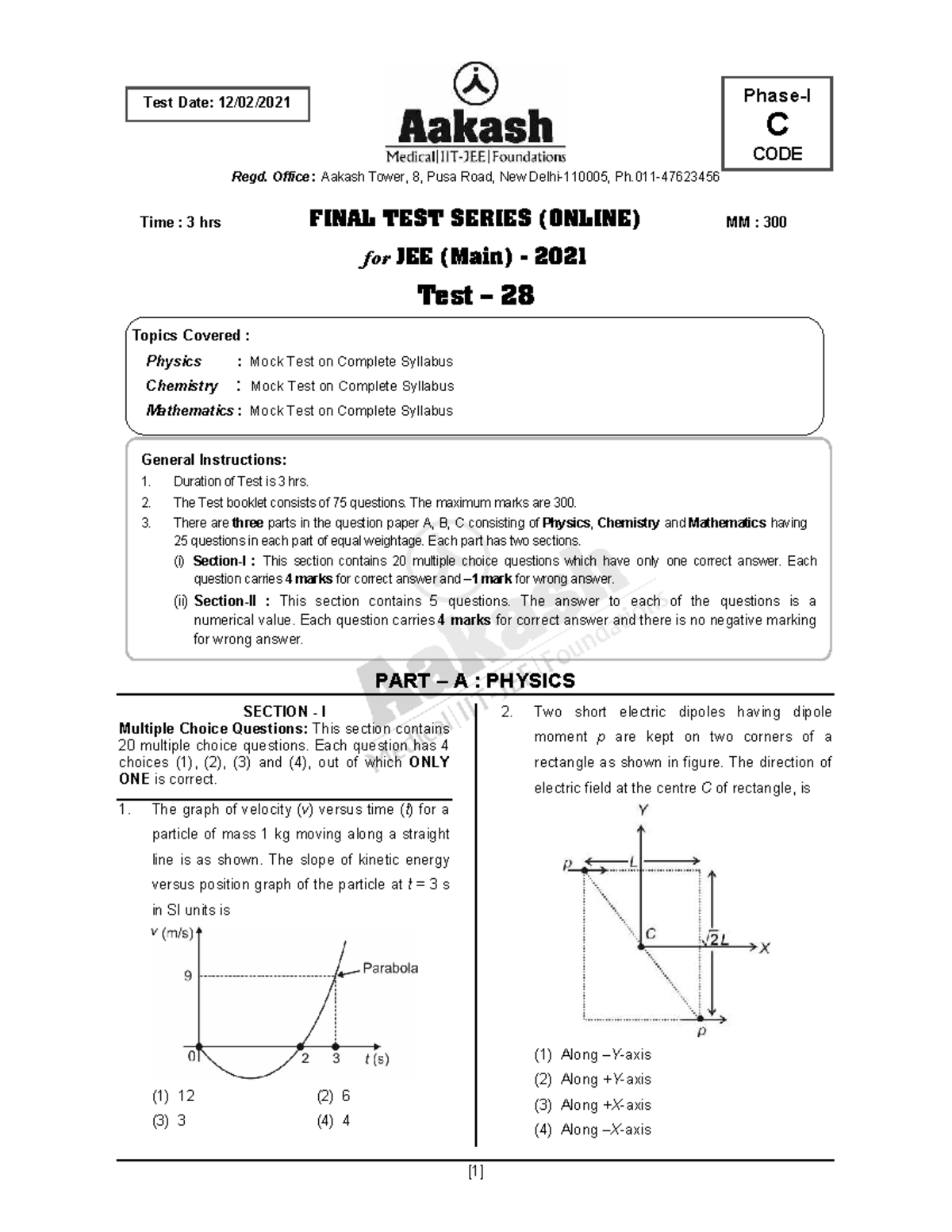 Final Test Series (Online) for JEE (Main) 2021 - Test 28 - Studocu