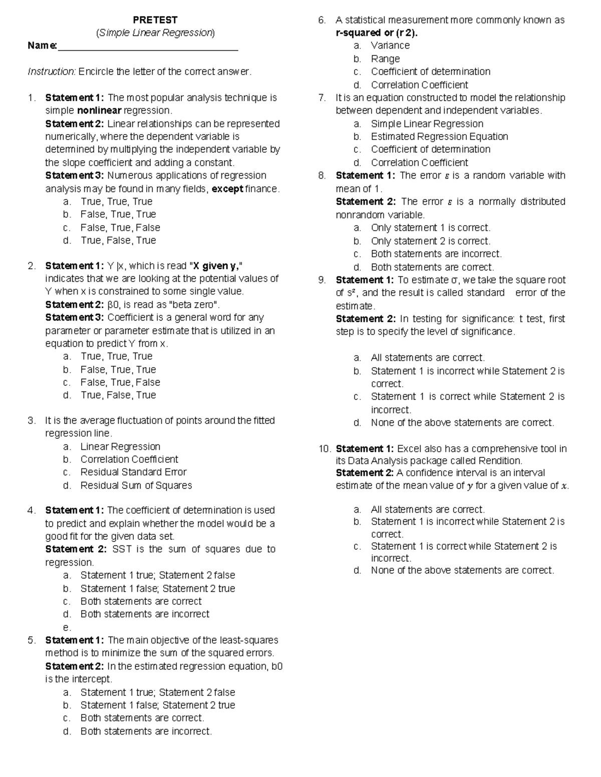Pre-Test Strat Man - management - PRE-TEST Provides the foundation upon ...