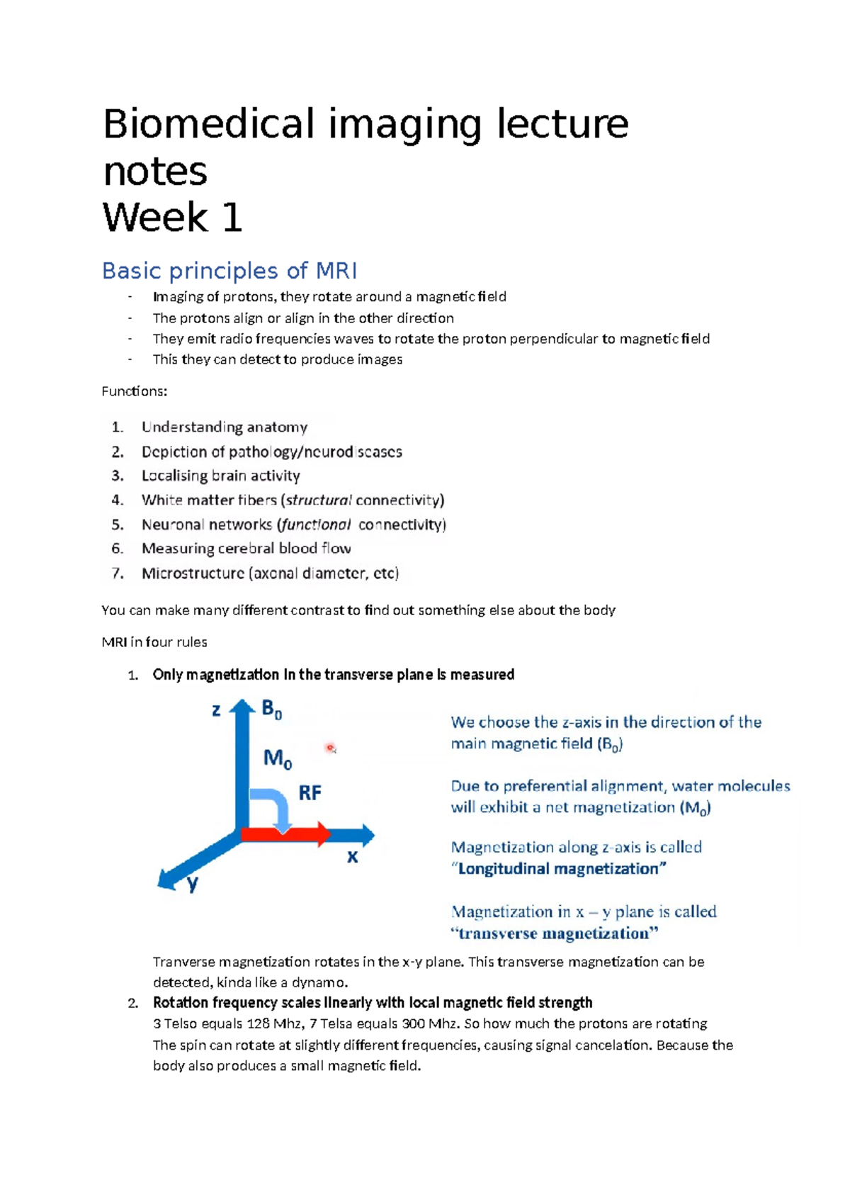 Biomedical Imaging Lecture Notes (BIOM 101) - Weeks 1 to 7 - Studeersnel