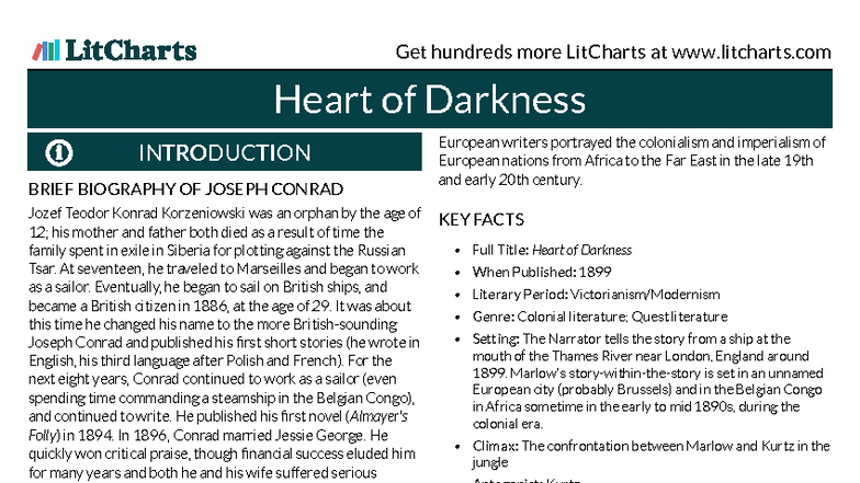 Heart of Darkness (INTR) LitChart Summary and Analysis - Studocu