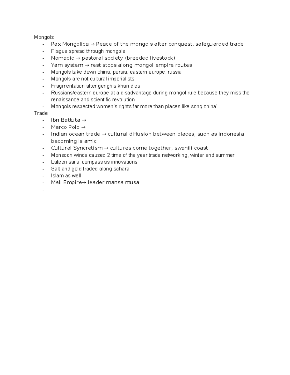Unit 2 World Review: The Mongols and Their Impact on Trade and Culture ...