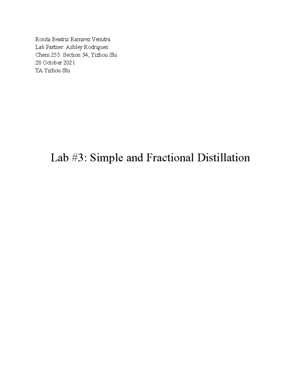 Chem 255: Simple vs. Fractional Distillation Lab Report Analysis - Studocu