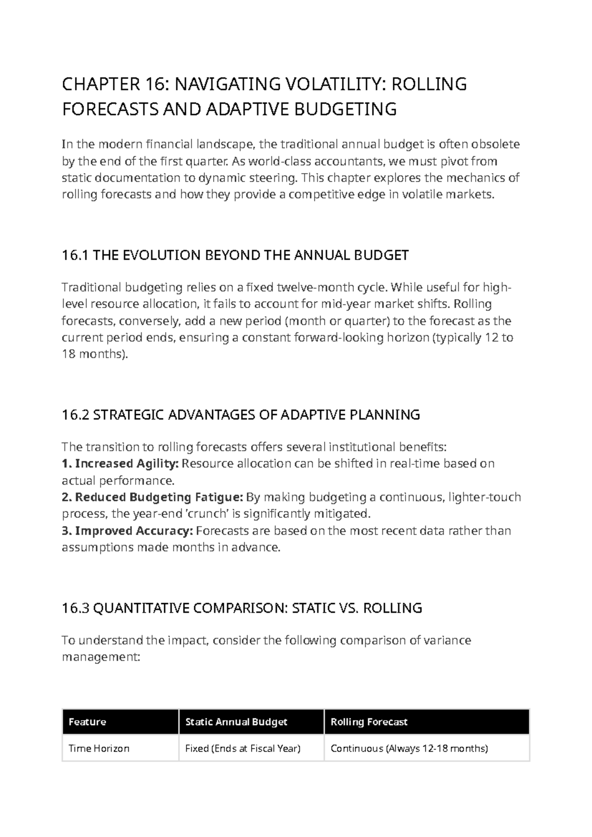 CHAPTER 16: ROLLING FORECASTS & ADAPTIVE BUDGETING ANALYSIS - Studocu