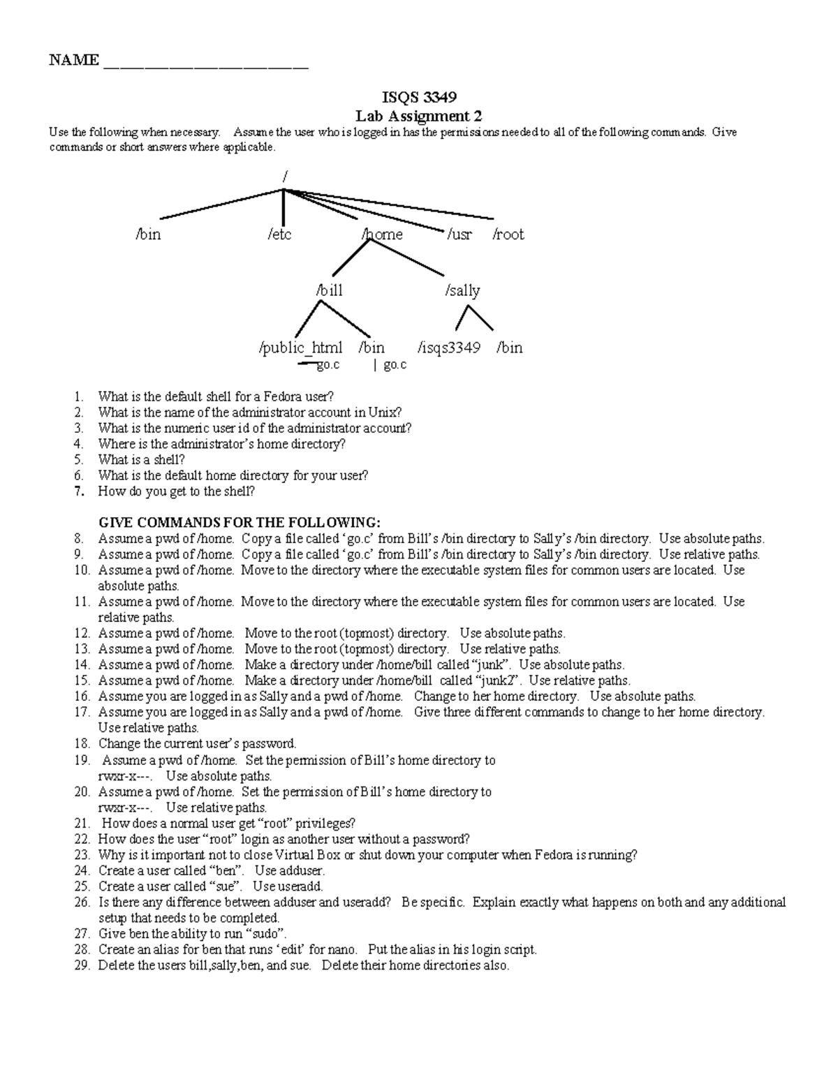 ISQS 3349 Lab Assignment 2: Unix Commands and User Management - Studocu