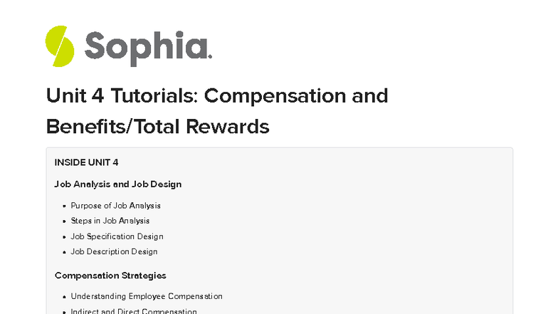 Unit 4 Tutorials: Compensation & Benefits Overview for HRM - Studocu