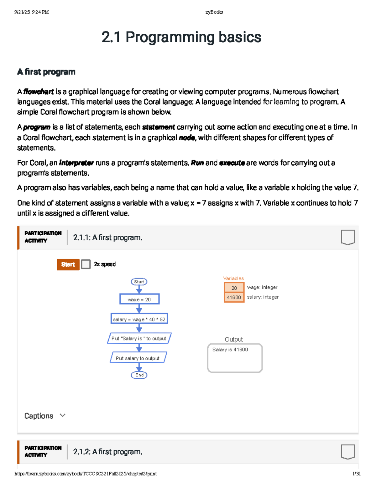 TCCCSC221 Fall 2025: Intro to Coral Programming Basics and Flowcharts - Studocu