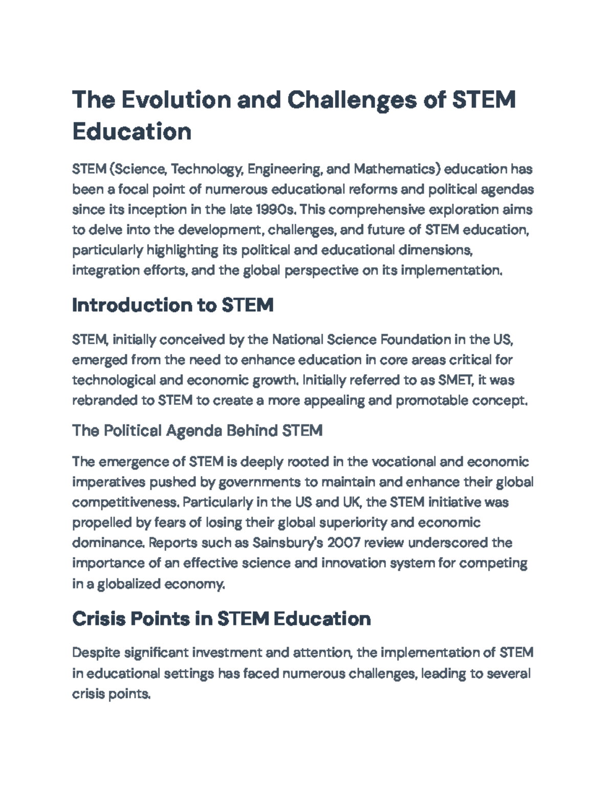 A Comprehensive Exploration of STEM Education: Challenges & Future Directions - Studocu