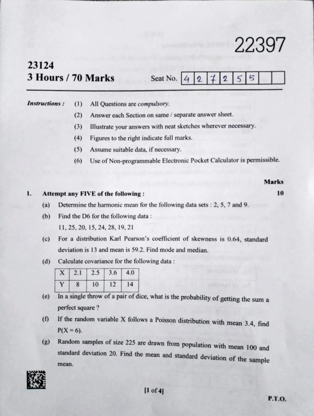 Mml m3 w 22 QP - this question paper - 22397 3 Hours 70 Marks Seat No ...