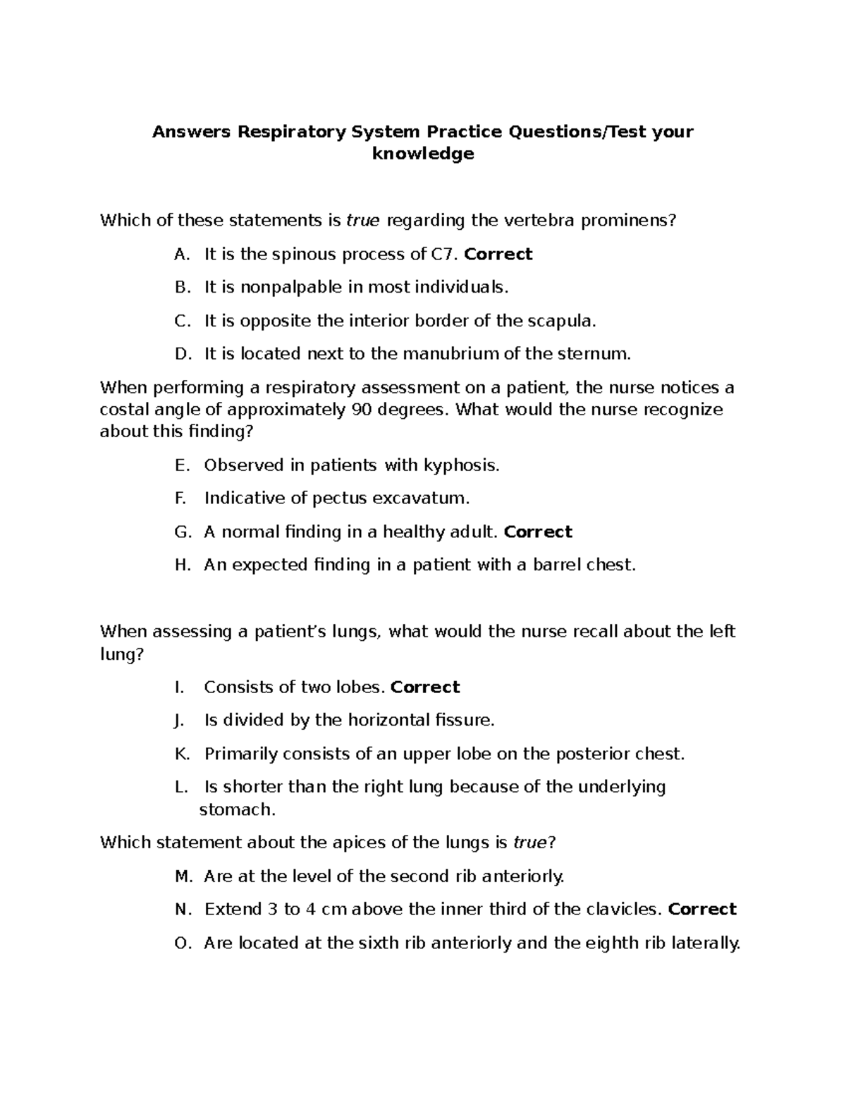 Respiratory System Practice Questions: Answers and Explanations - Studocu