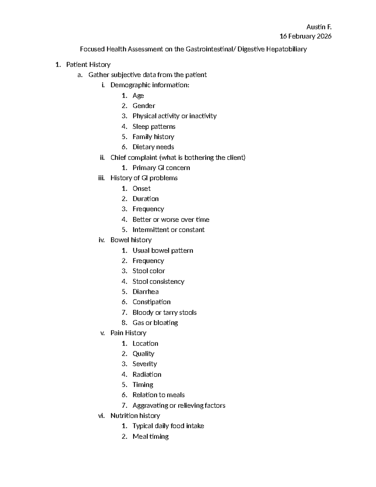 Focused Health Assessment on Digestive System - Fabacher Wk7 - Studocu