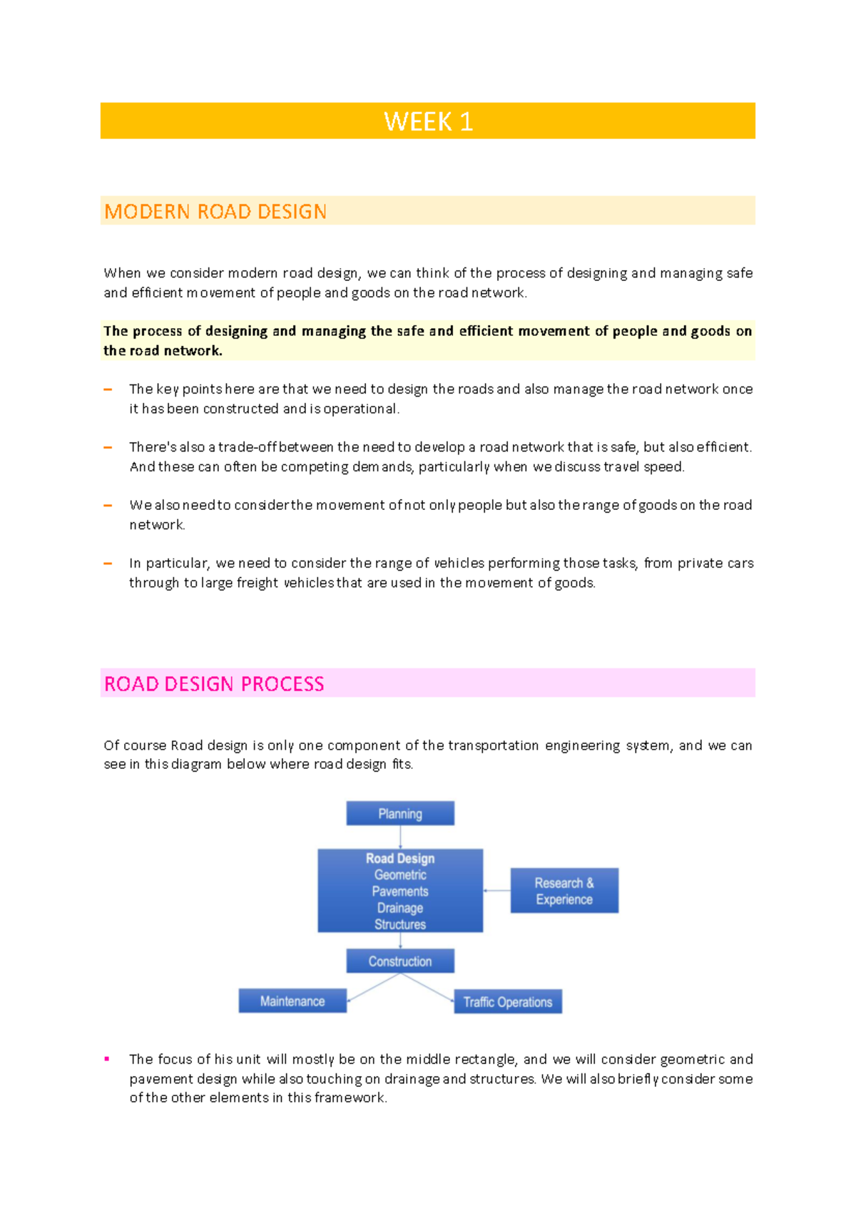 Modern Road Design Overview: Key Insights from Week 1 Notes - Studocu