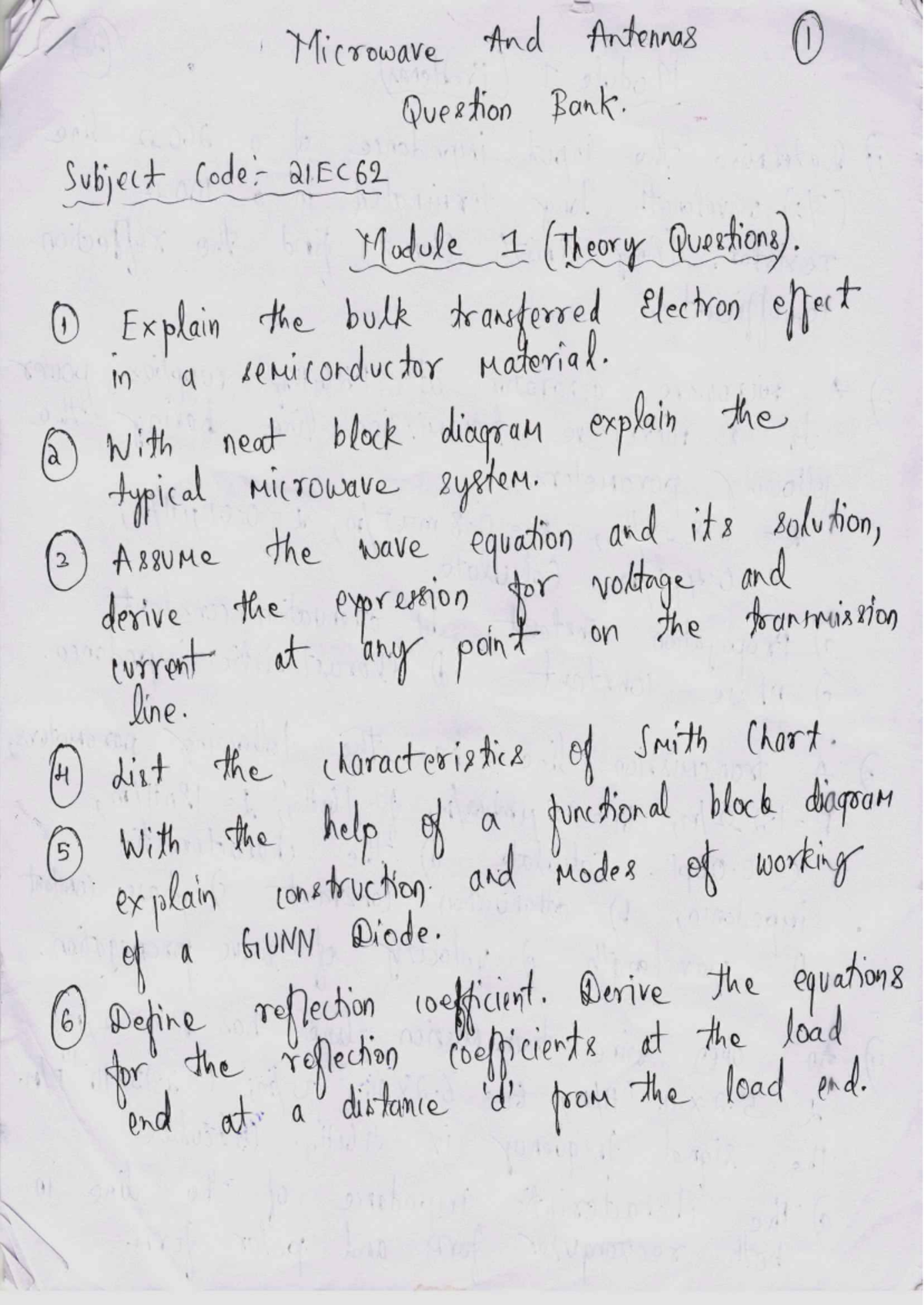 MWA 21EC62 Module Wise Question Bank on Microwave & Antennas - Studocu