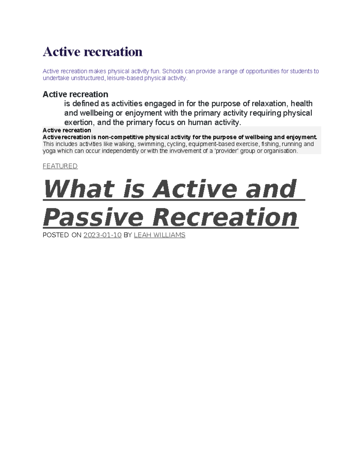 Active vs. Passive Recreation: Understanding Their Differences and ...