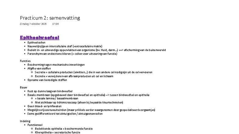 Practicum 2: Samenvatting van Epitheel- en Spierweefsel - Studocu