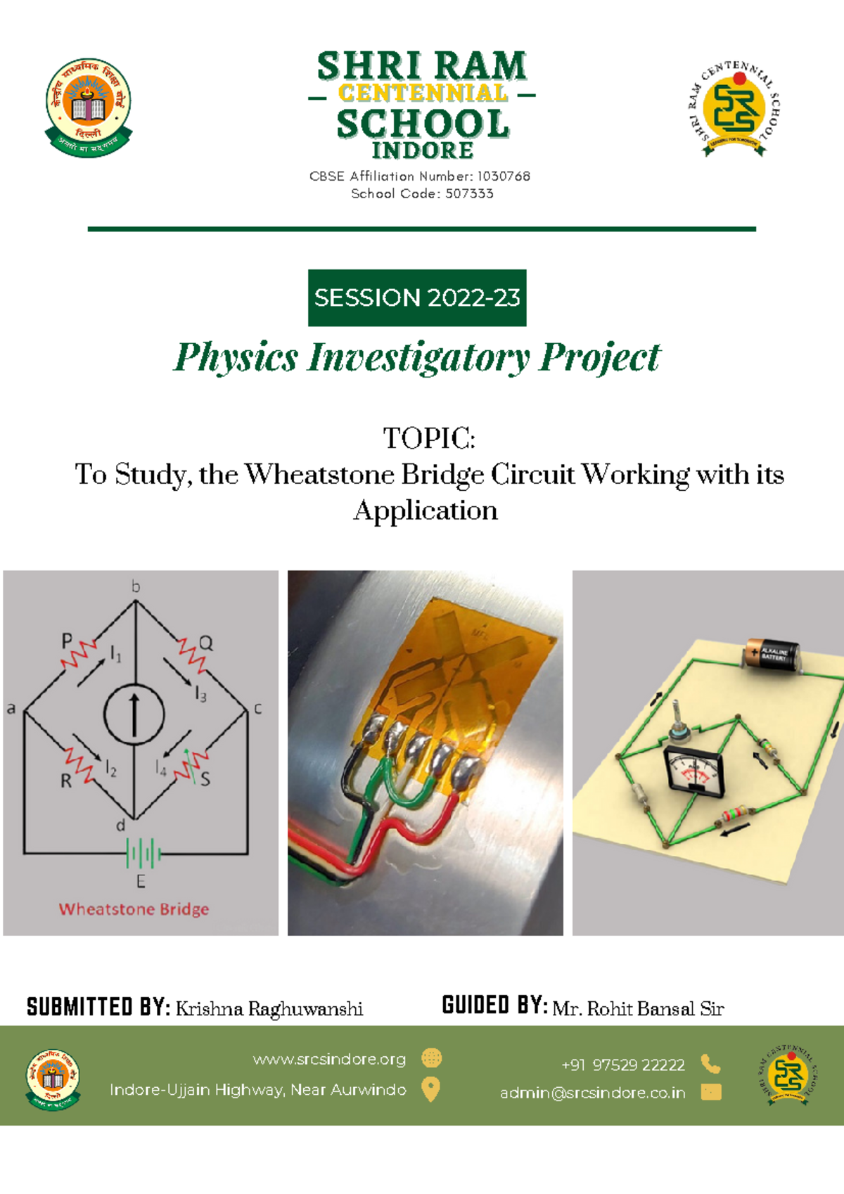 Physics XII Investigatory Project: Wheatstone Bridge Circuit Study ...