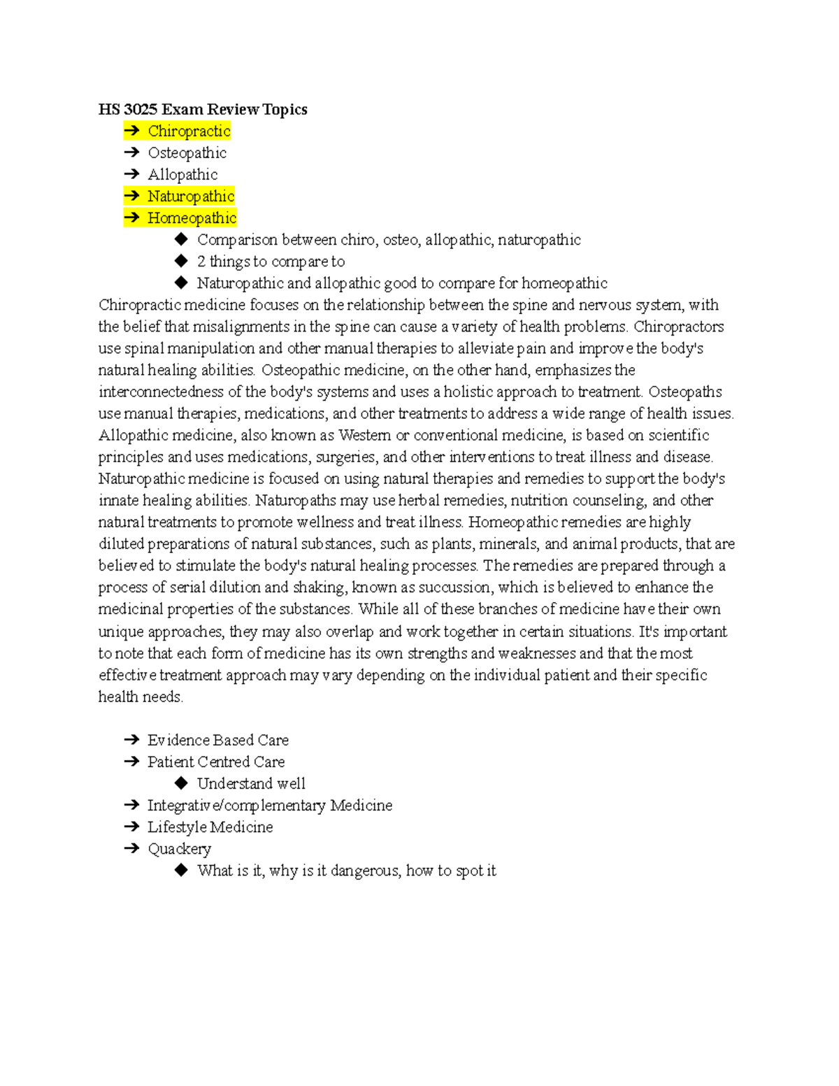EXAM Review - All final exam content. - HS 3025 Exam Review Topics ...