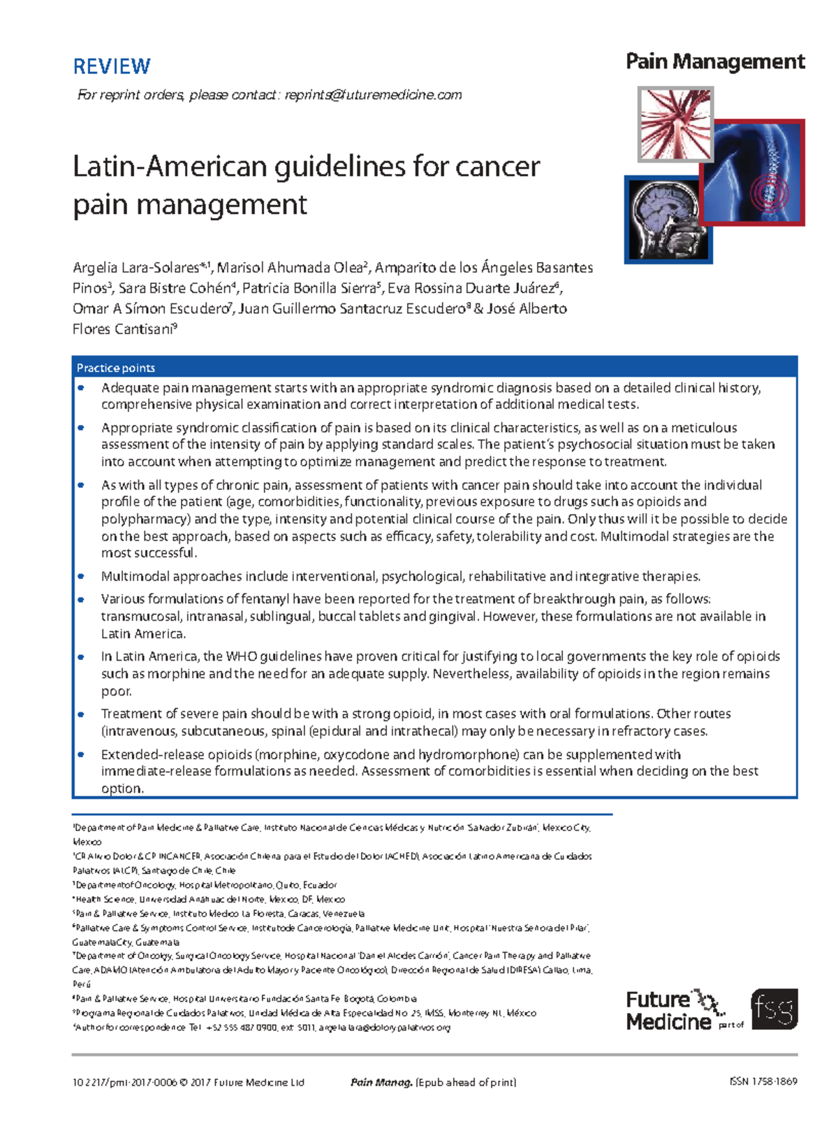Latin-American Guidelines for Cancer Pain Management (Pain Manag ...