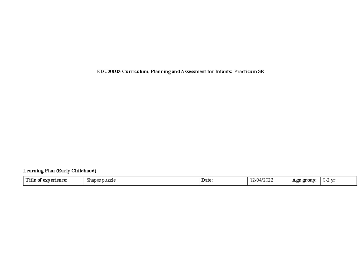 EDU 30003 final work - EDU30003 Curriculum, Planning and Assessment for ...