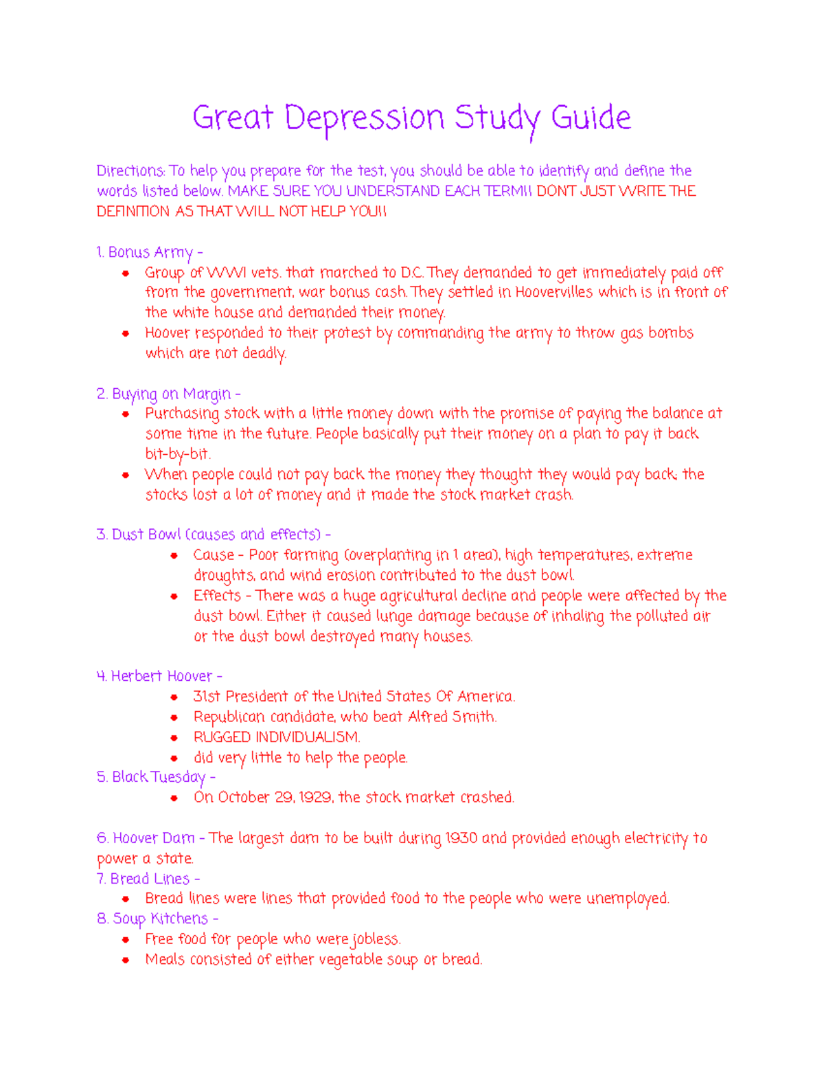 Chapter 22 Study Guide - Results of the Depression. - Great Depression ...