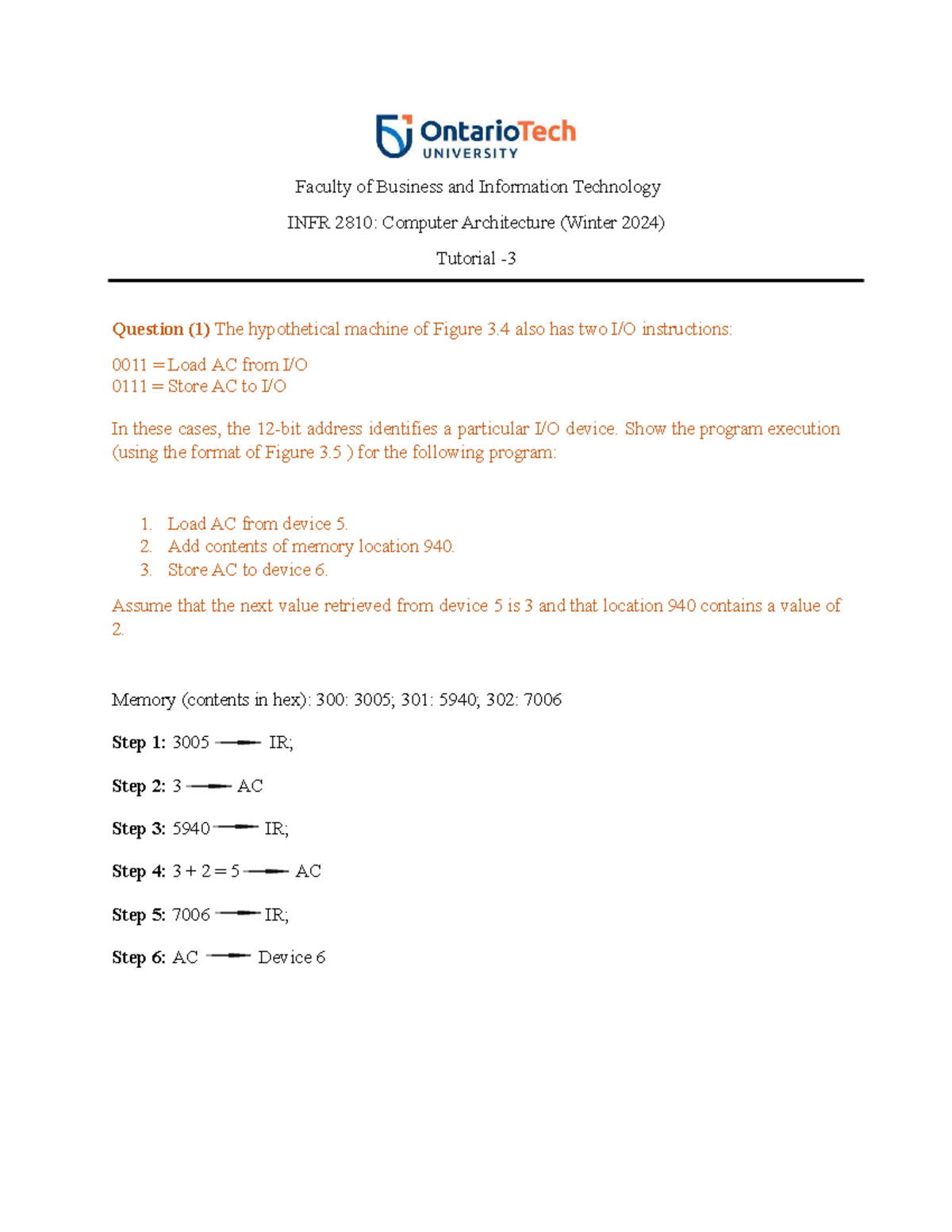 INFR 2810: Computer Architecture - Tutorial 3 Problem Solutions - Studocu