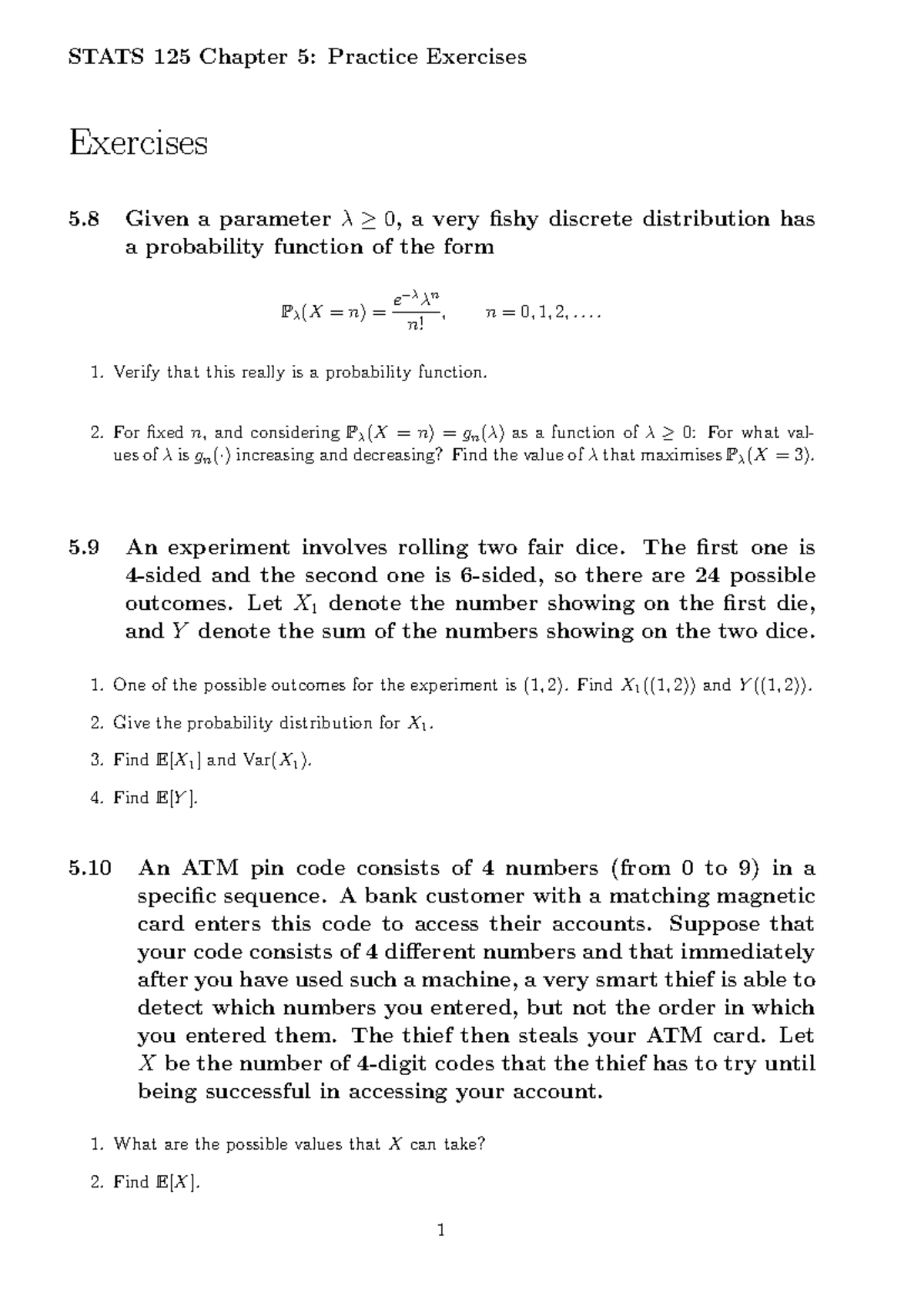 STATS 125 Chapter 5: Discrete Random Variable Exercises - Studocu