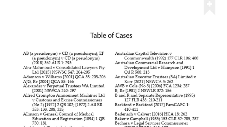 Table of Cases and Legislation (NSW, Int, Model) - Lawyers in Australia ...
