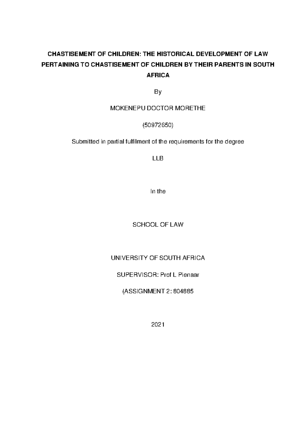 Chastisement of Children by Parents: Legal Developments in LME3701 ...