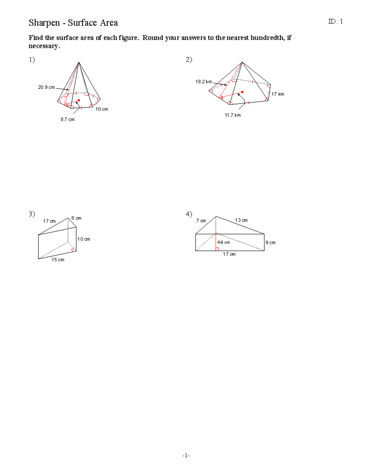Surface Area Worksheet - Calculations and Exercises - ©F o 2 a 0 h 2 ...