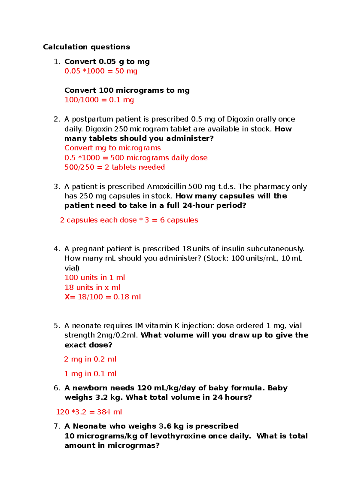 M Calculation Questions & Answers for Nursing (NUR 101) - Studocu