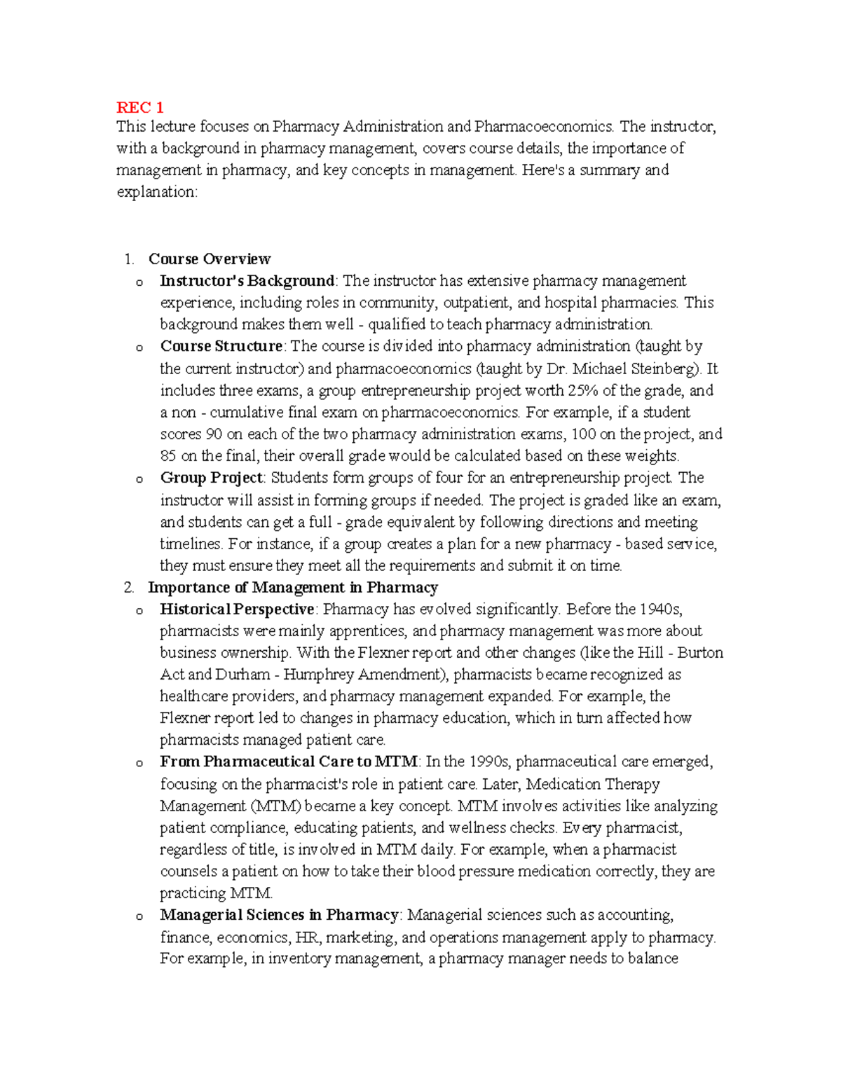 REC 1-5 Exam Study Guide: Pharmacy Management & Operations Overview ...
