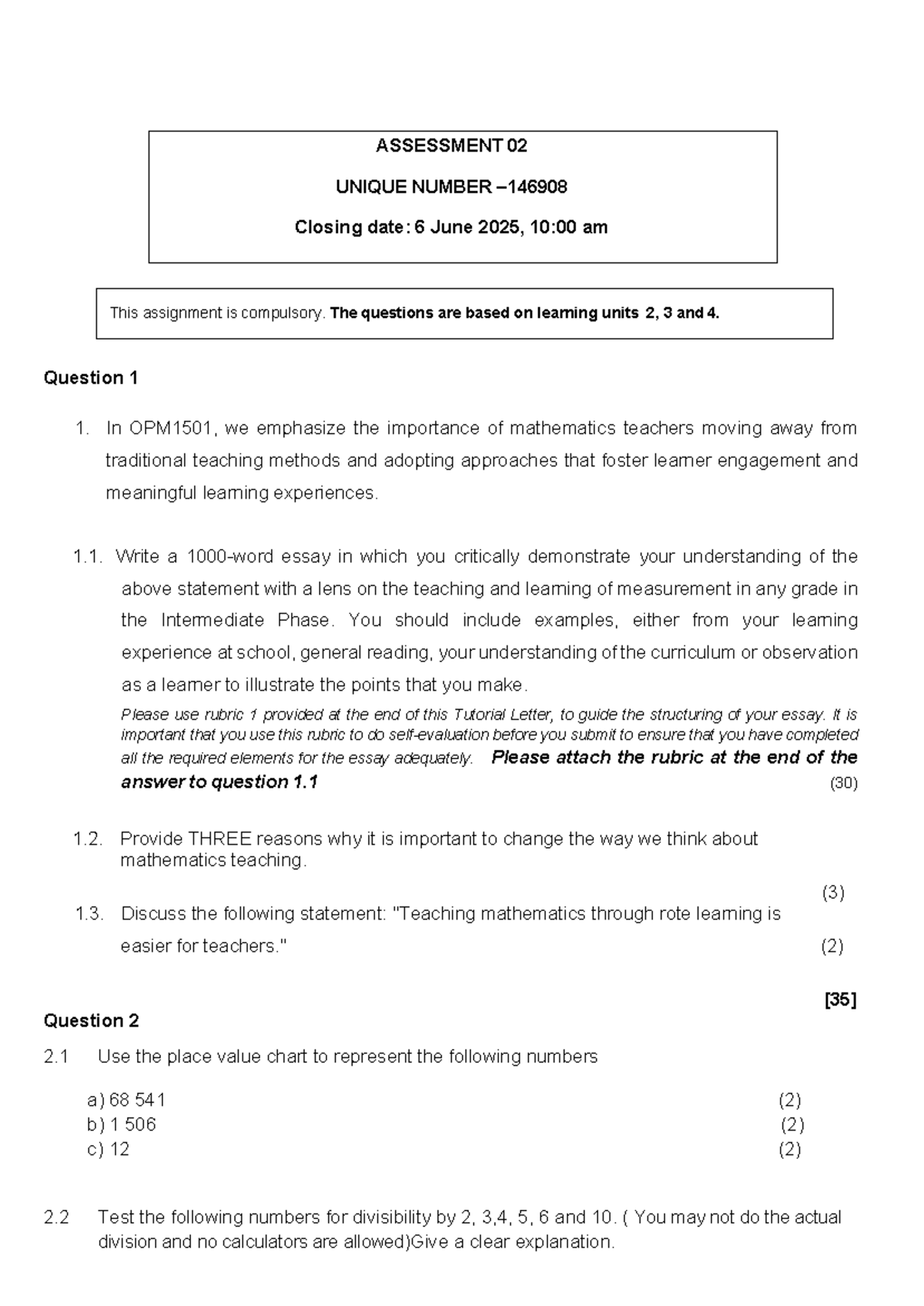 Assignment 2: OPM1501 - Critical Essay on Constructivism in Math ...