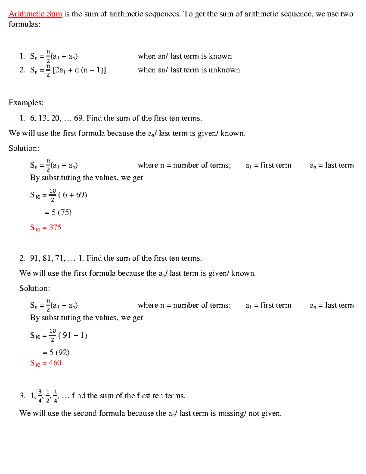 Arithmetic sum module 10 - Arithmetic Sum is the sum of arithmetic ...