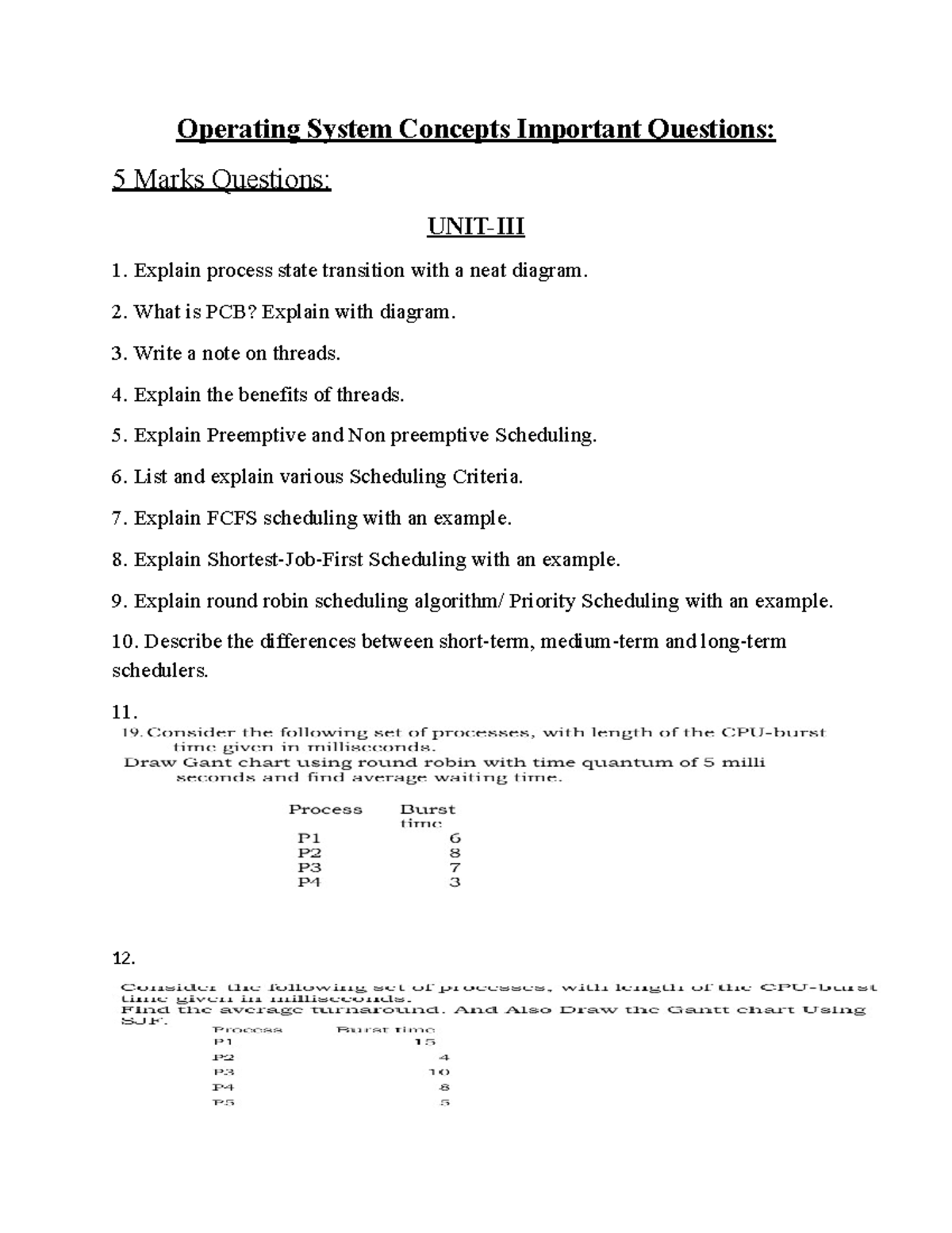 OS Concepts: Key 5 Marks Questions for Exam Preparation - Studocu