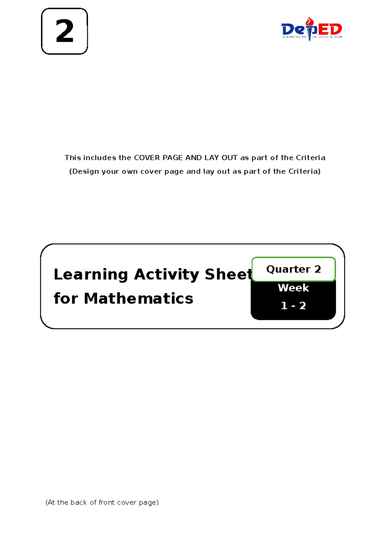 Learning Activity Sheets for Mathematics Grade 2 - Quarter 2, Week 4 ...
