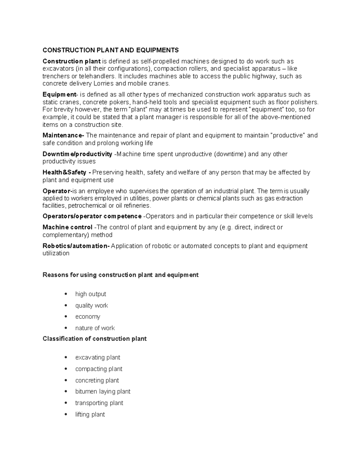 Construction Plant AND Equipments - CONSTRUCTION PLANT AND EQUIPMENTS ...