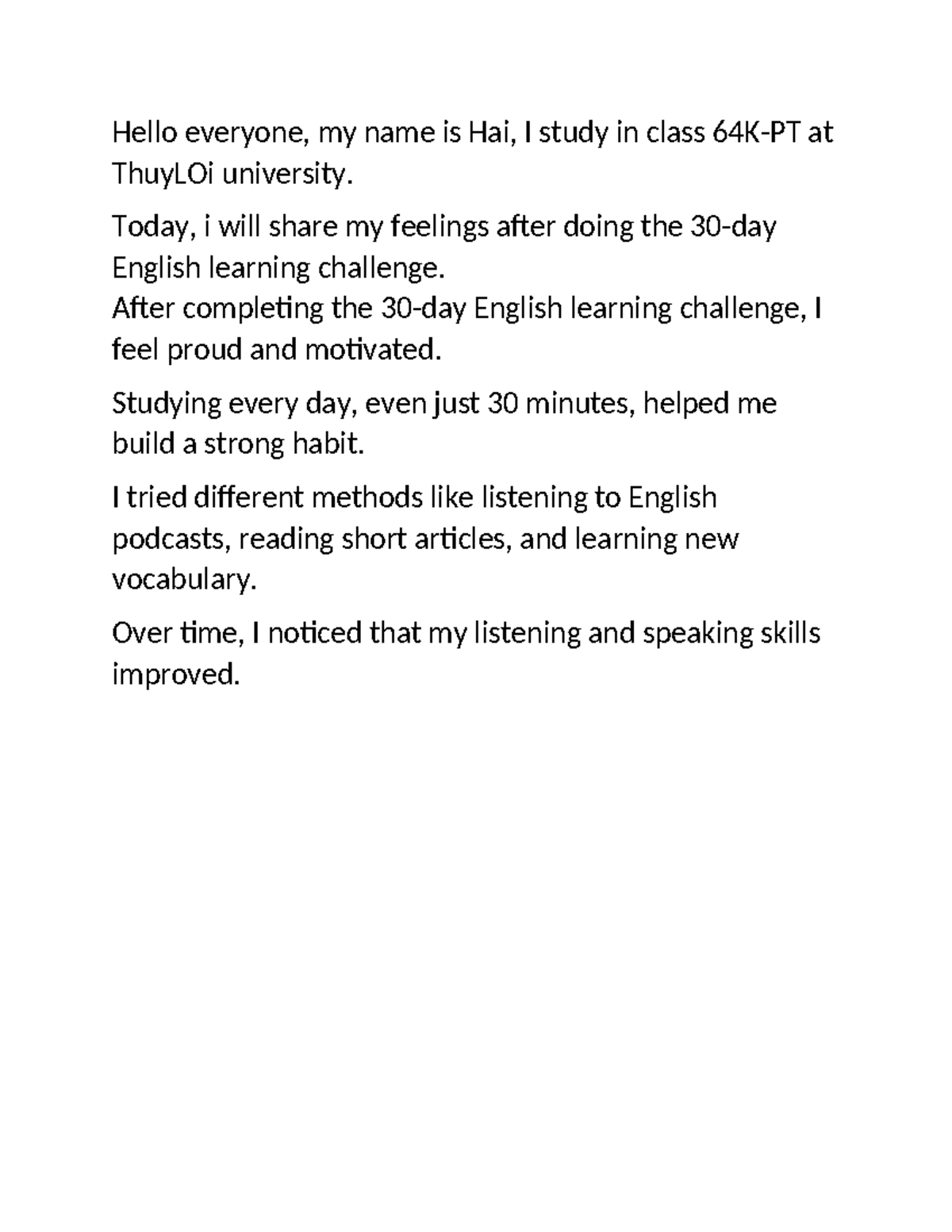 English Learning Challenge Reflection - ThuyLOi University - Studocu