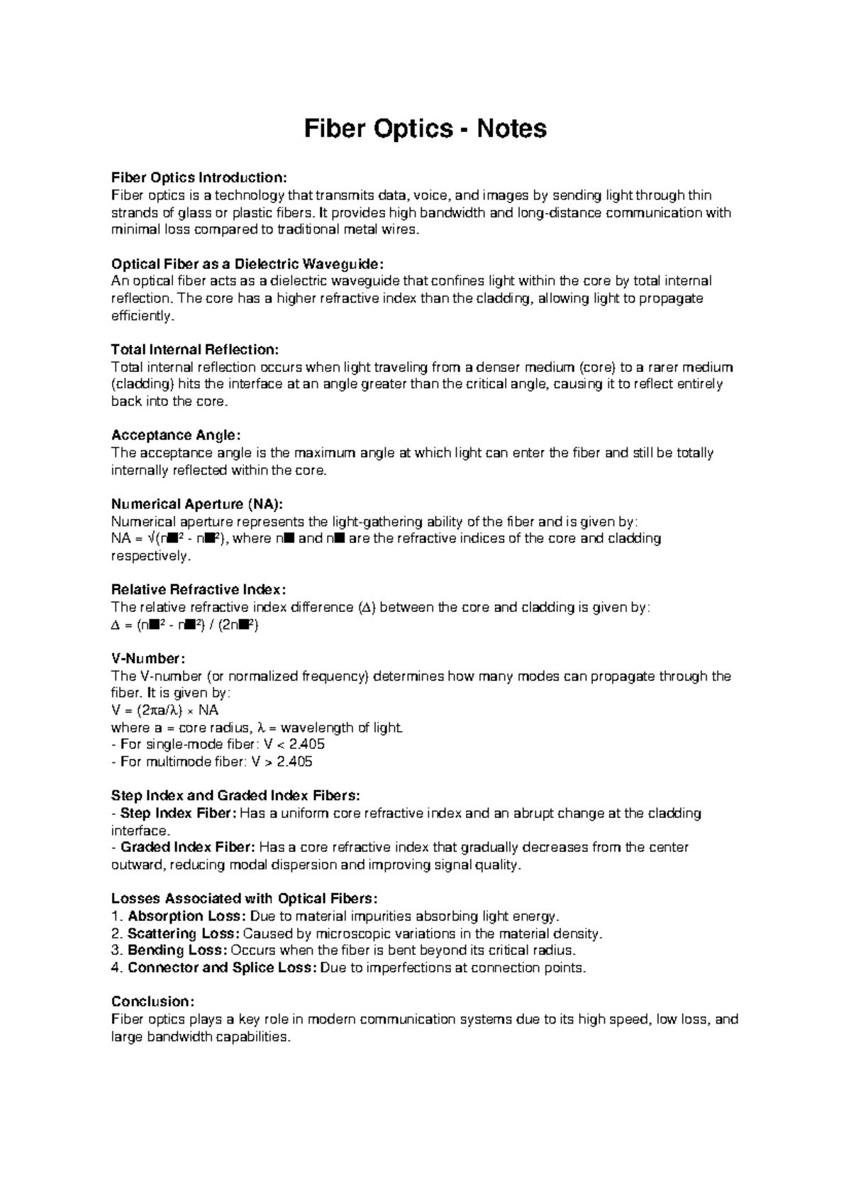 Fiber Optics Notes: Introduction to Optical Fiber Technology - Studocu