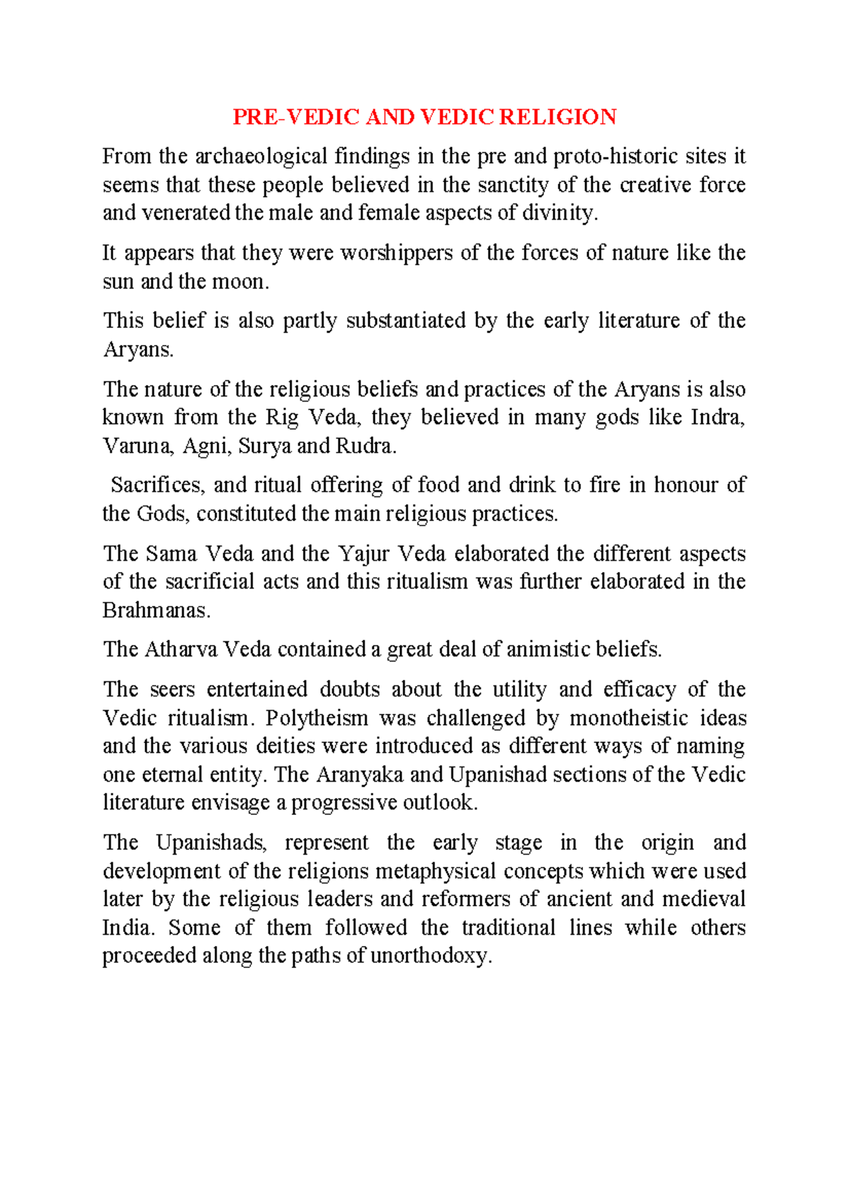 UNIT 3 ITCS - Insights into Pre-Vedic and Vedic Religions & Philosophy ...