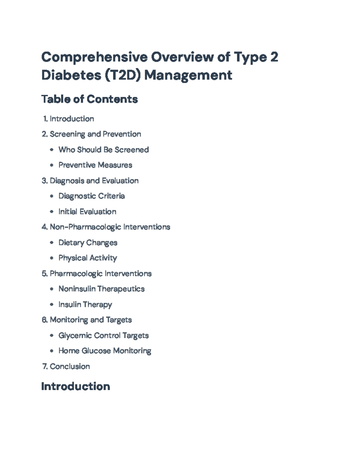 Comprehensive Management Strategies for Type 2 Diabetes (T2D ...