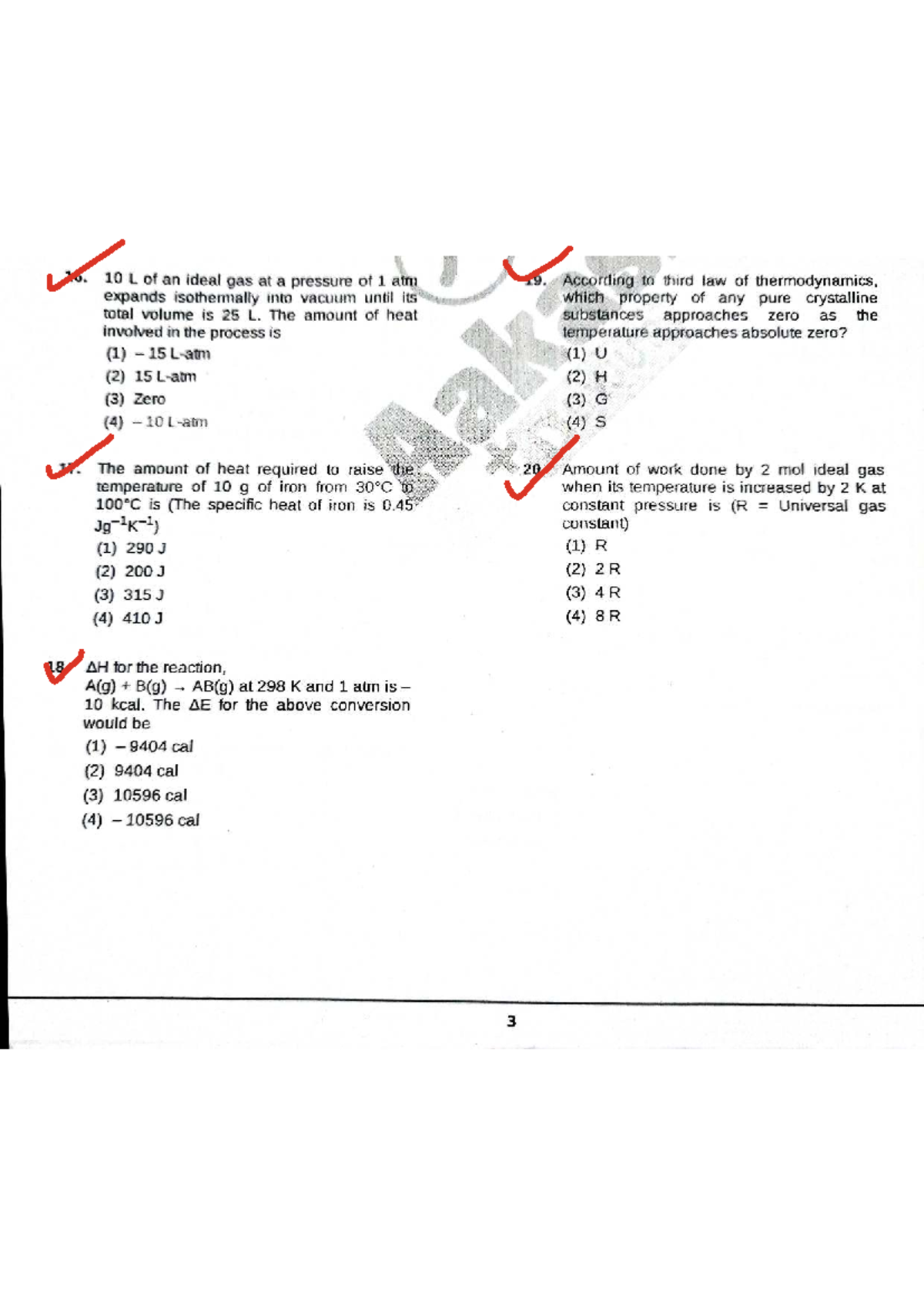 Thermodynamic 2 - NEET Questions & Answers from Aakash Institute - Studocu