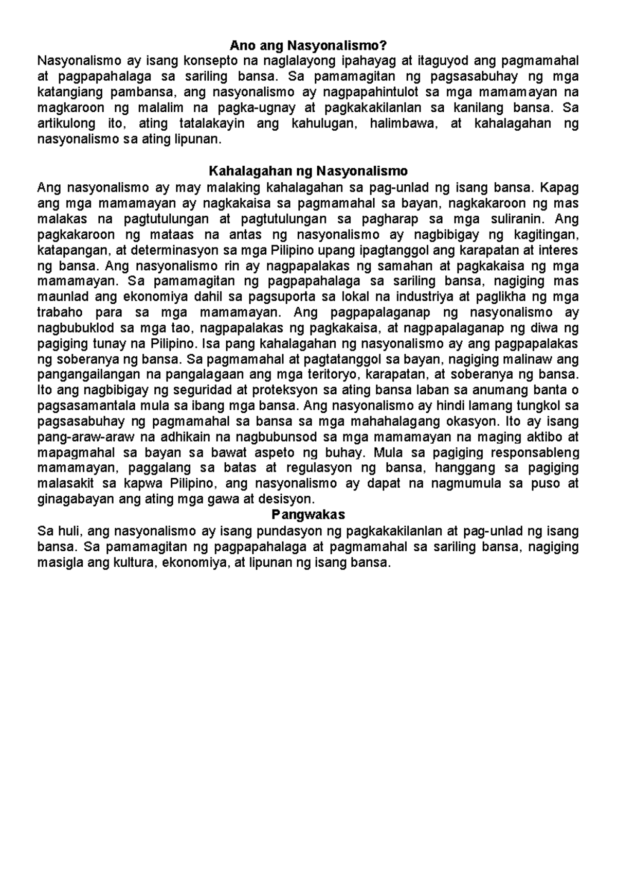 Nasyonalismo: Kahulugan, Halimbawa, at Kahalagahan na Pambansa - Studocu