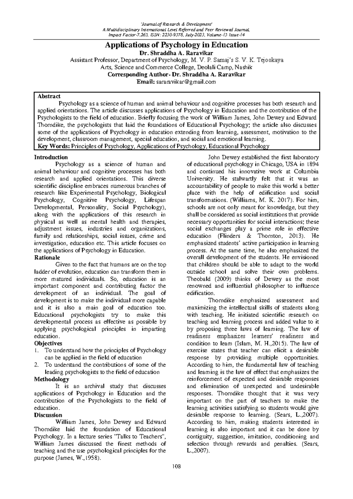 Applications of Psychology in Education: Insights from Key ...