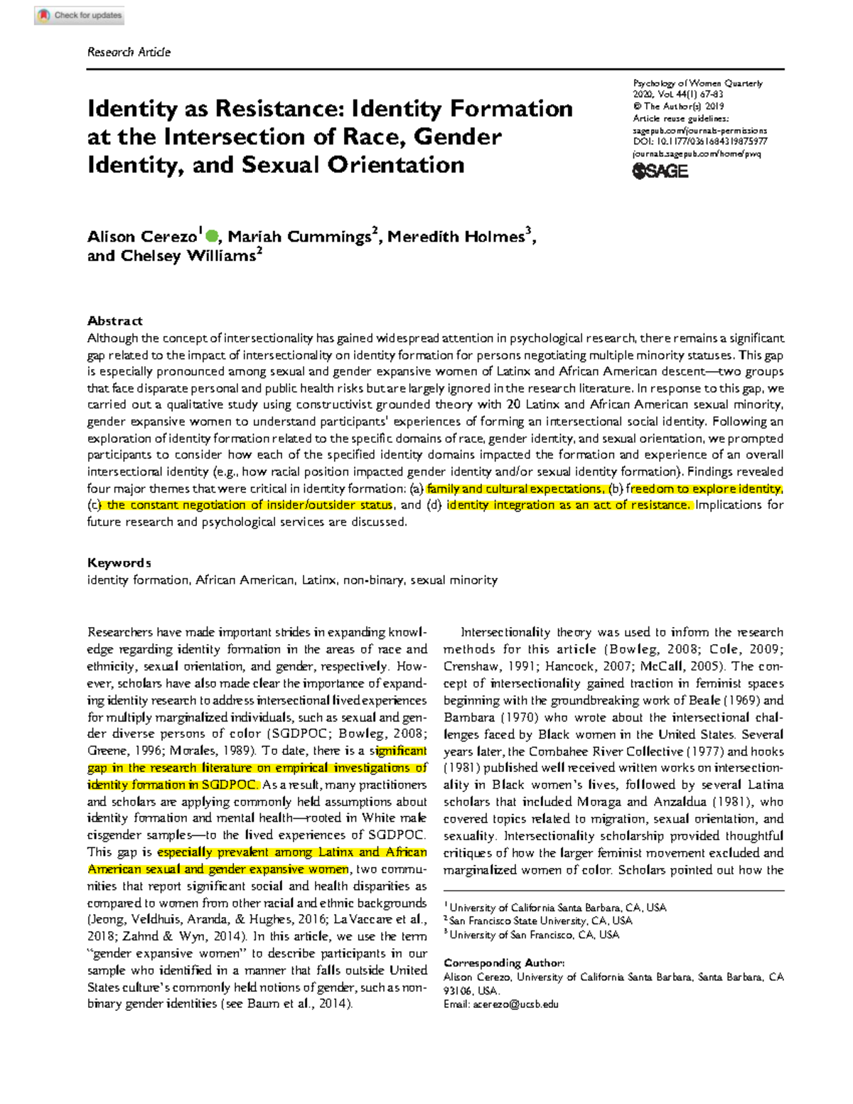 Identity as Resistance: Intersectional Identity Formation in SGD Women ...