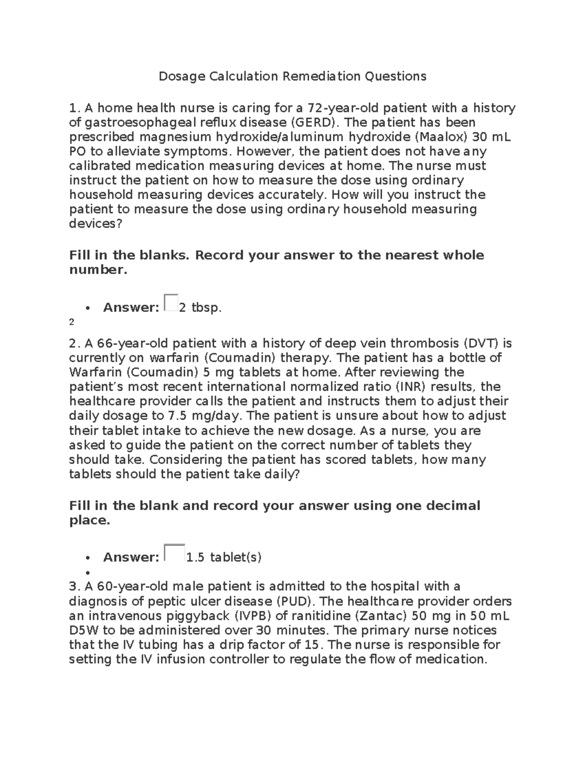 Dosage Calculation Remediation Questions and Answers (NURS 101) - Studocu