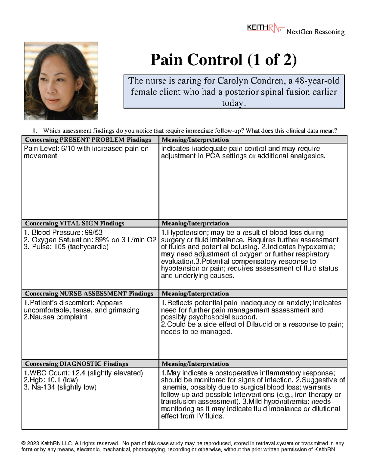 Post op pain Nextgen - case study - © 202 3 KeithRN LLC. All rights ...