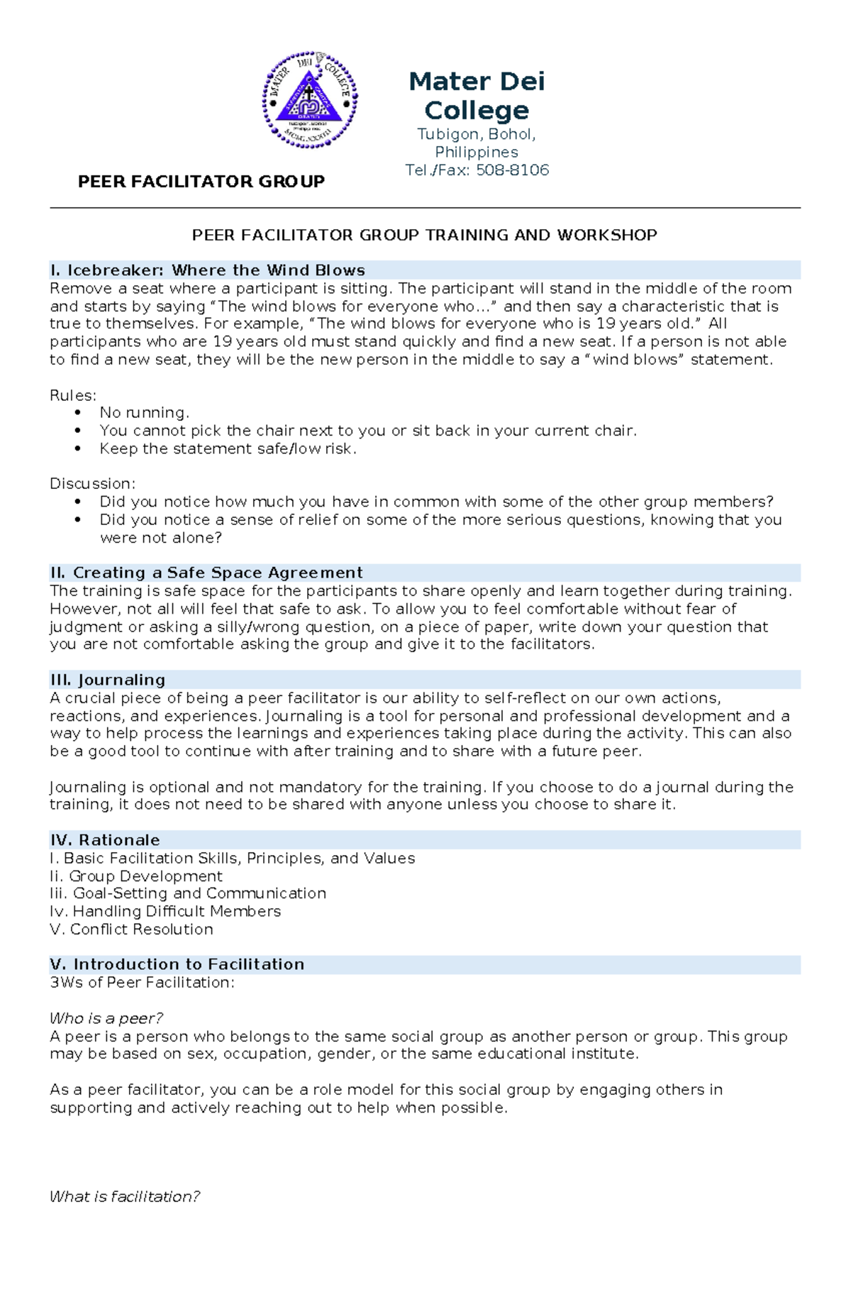 Introduction to PFG: Your Role as a Peer Facilitator in Training - Studocu