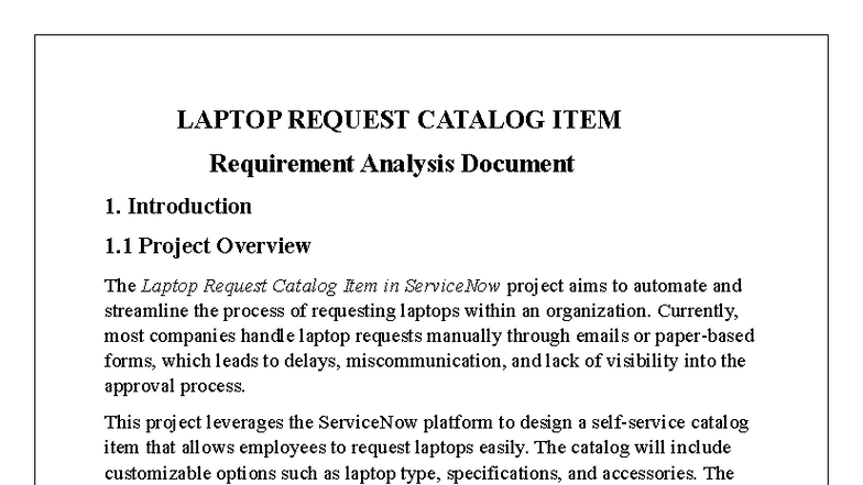 LAPTOP REQUEST CATALOG ITEM REQ Analysis - DSS Project Overview - Studocu