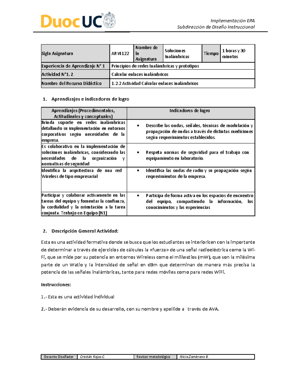 1 2 2 Actividad Calcular enlaces inalambricos - Implementación EPA Subdirección de Diseño - Studocu
