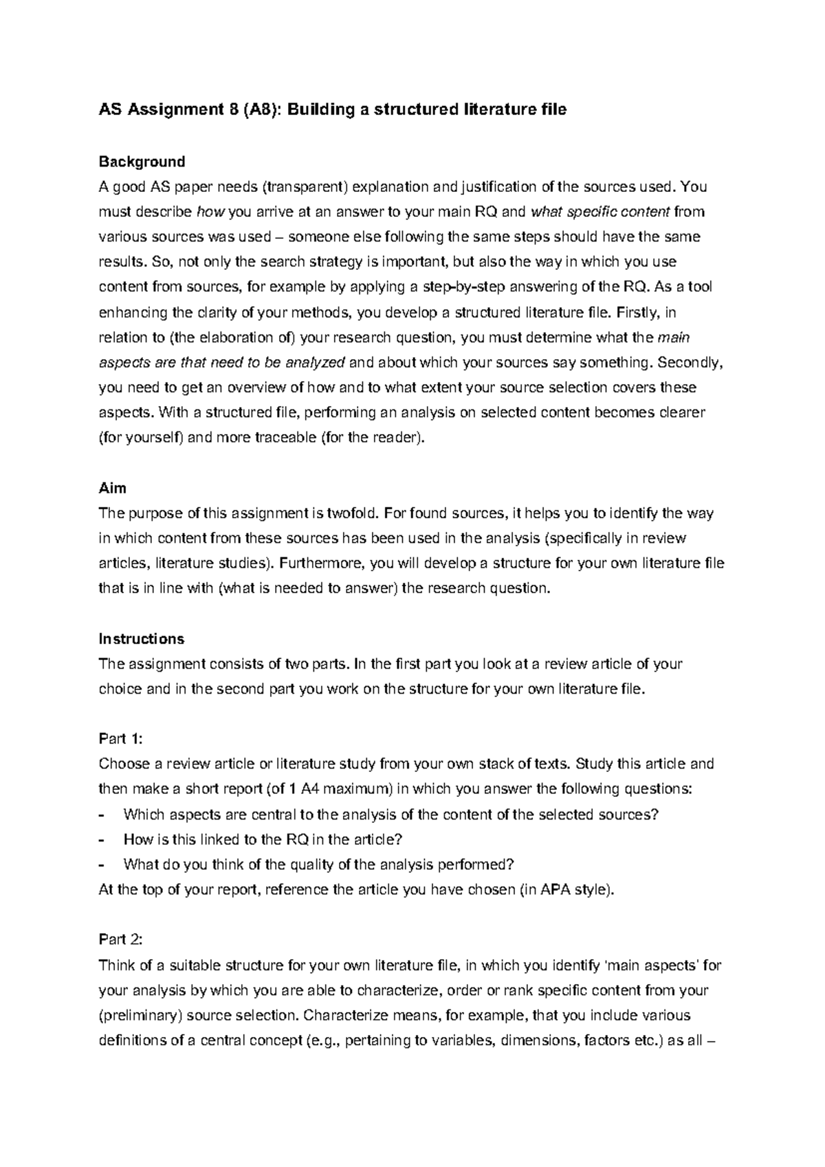 AS A8: Creating a Structured Literature File for Research Analysis ...