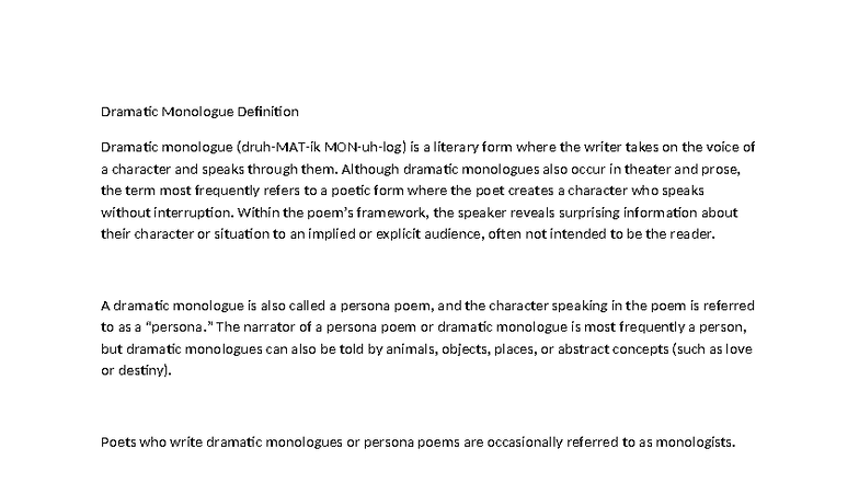 Dramatic Monologue: Definition & History - WPS Office - Studocu